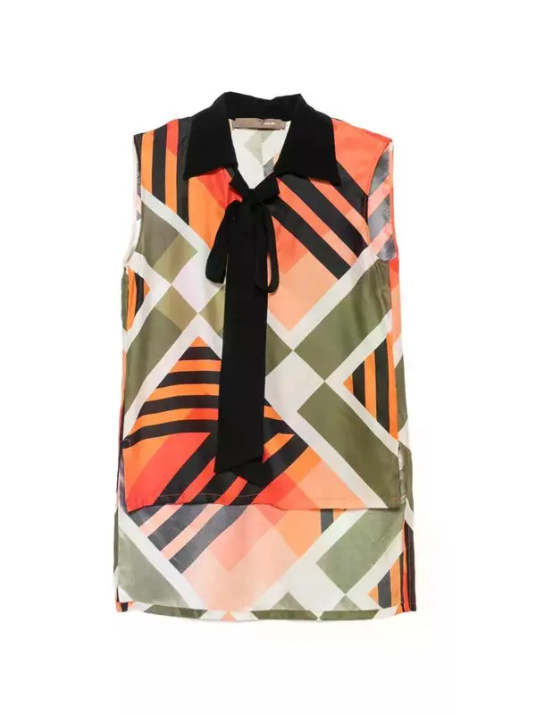 SIMONA CORSELLINI Geometric-print Pussy-bow Blouse