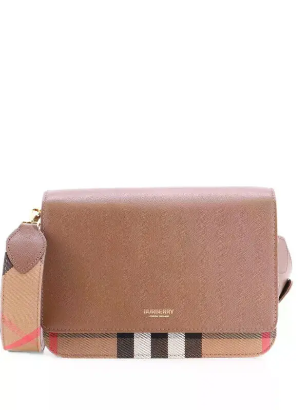 Burberry Mackford Leather And House Check Canvas Small Shoulder Bag - Brown