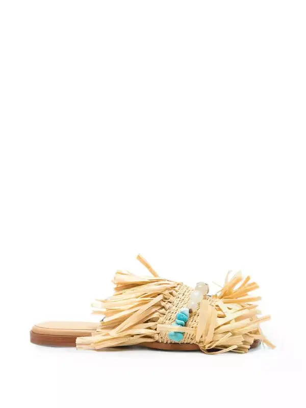Patrizia Pepe Fringed Raffia Flat Sandals