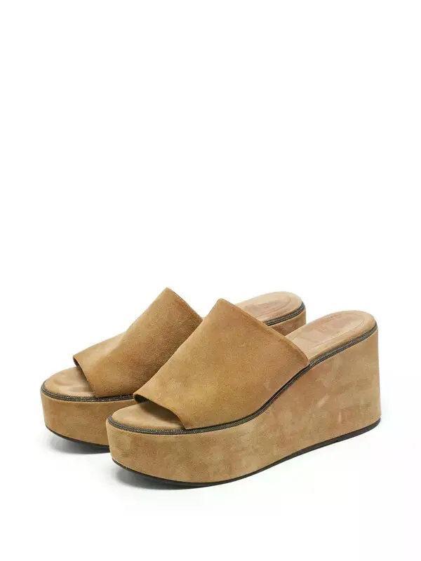Brunello Cucinelli Monili Detail Open Toe Wedge Sandals