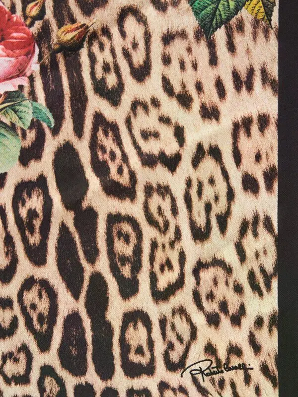 Roberto Cavalli Leopard-print Floral-motif Scarf