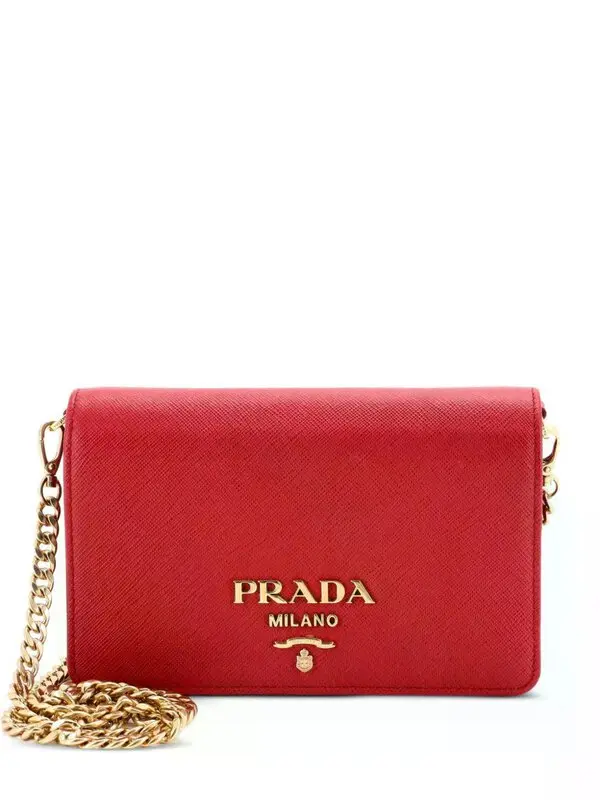 Prada Saffiano Leather Crossbody Bag With Chain - Red