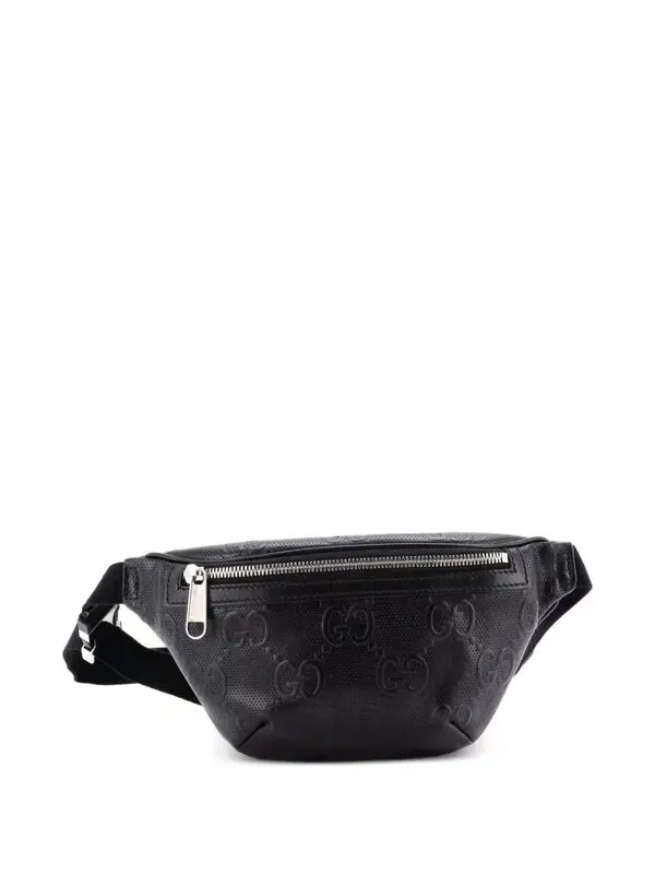 Gucci Gg Embossed Perforated Leather Belt Bag - Black
