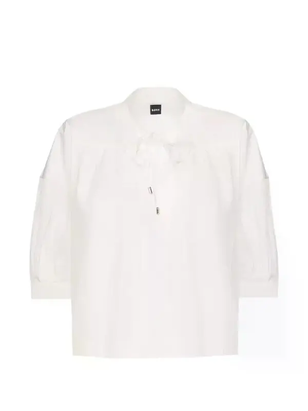 BOSS Drawstring-neck Puff-sleeve Shirt - White