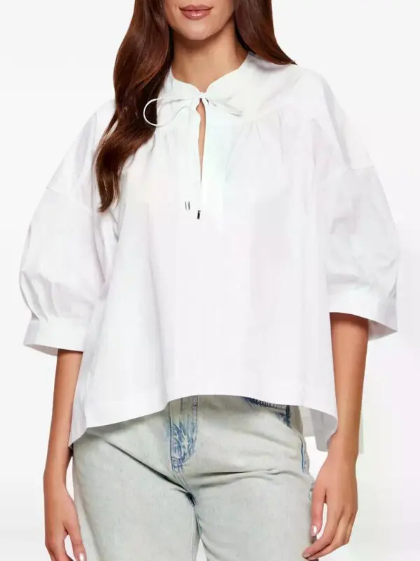 BOSS Drawstring-neck Puff-sleeve Shirt