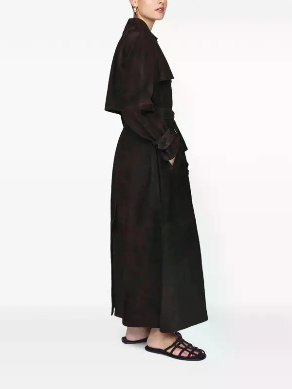 DUCIE Double-breasted Lamb Suede Trench Coat