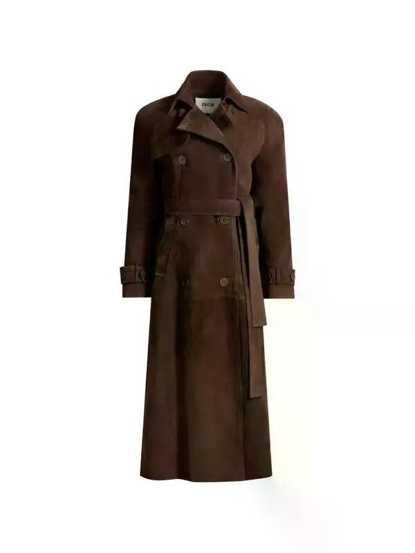 DUCIE Corrin Double-breasted Lamb Suede Trench Coat - Brown