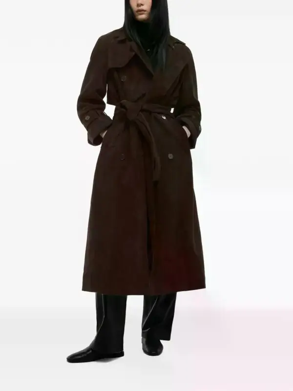 DUCIE Corrin Double-breasted Lamb Suede Trench Coat - Brown