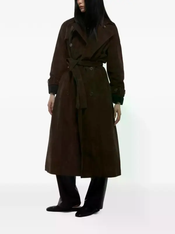 DUCIE Corrin Double-breasted Lamb Suede Trench Coat - Brown