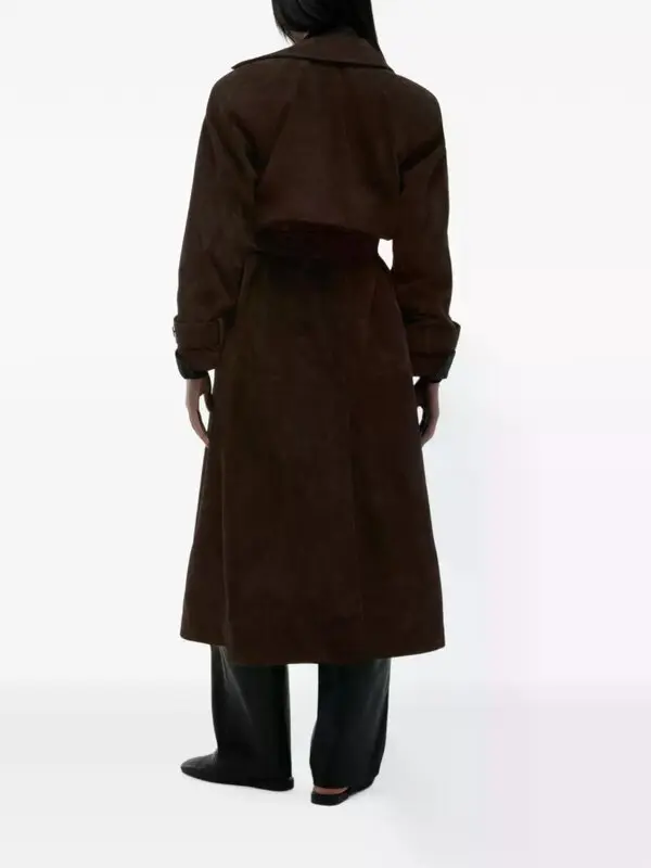 DUCIE Corrin Double-breasted Lamb Suede Trench Coat - Brown