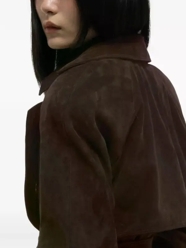 DUCIE Corrin Double-breasted Lamb Suede Trench Coat - Brown
