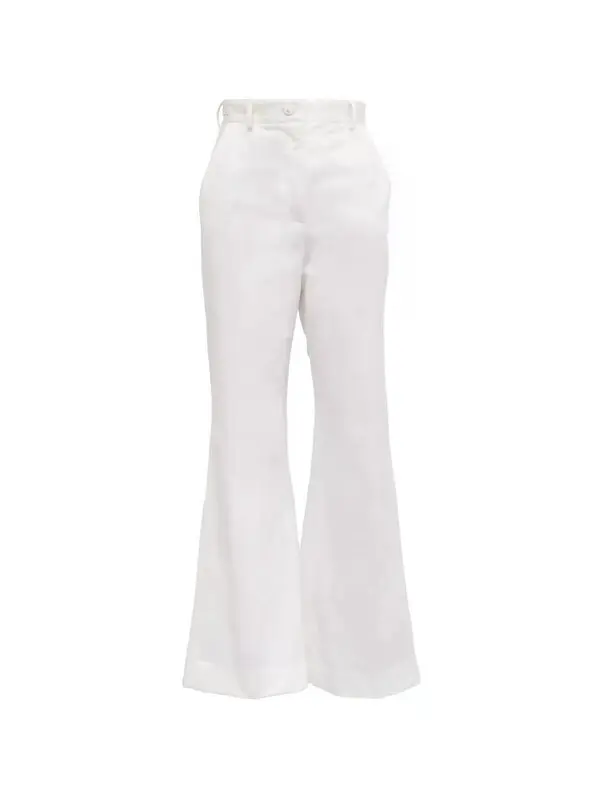 Dolce & Gabbana Cotton Twill Flared Trousers With Dg Logo Plaque - White