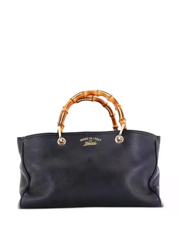 Gucci Bamboo Shopper Leather Medium Tote Bag - Black