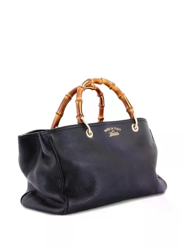 Gucci Bamboo Shopper Leather Medium Tote Bag - Black