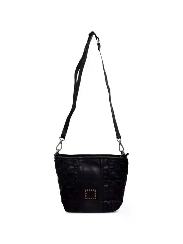CAMPOMAGGI Beth Woven Design Studded Shoulder Bag - Black