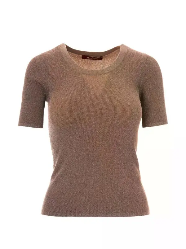 Max Mara Ribbed-knit Metallic-thread T-shirt - Neutrals