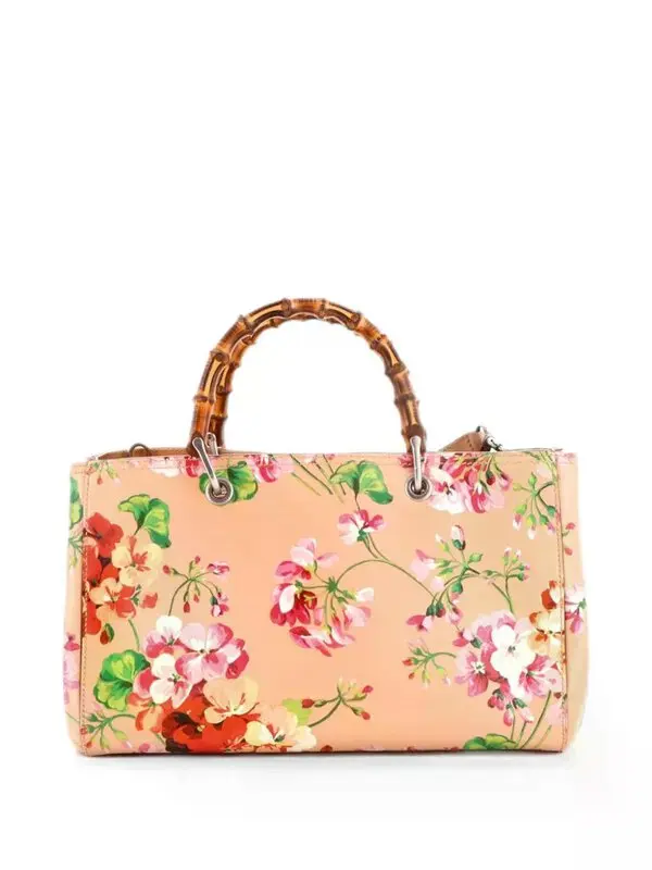 Gucci Bamboo Shopper Blooms Print Leather Medium Tote Bag
