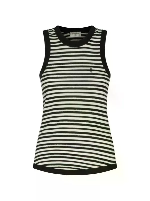 Saint Laurent Cassandre Striped Logo-embroidered Tank Top - Black