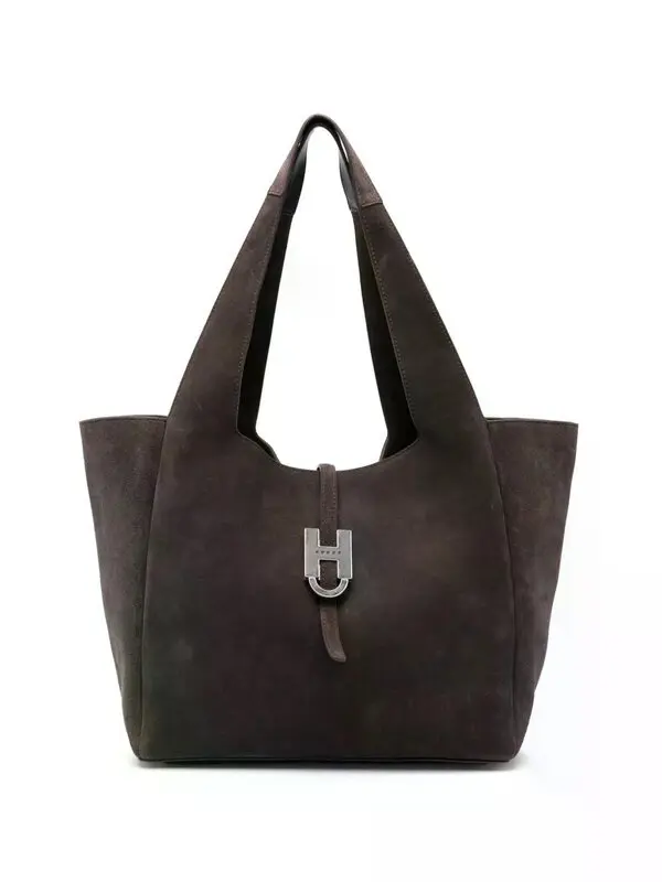 Hogan Trend Logo-plaque Suede Tote Bag - Brown