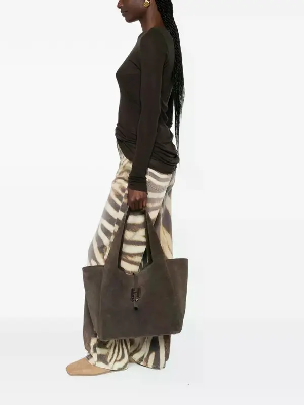 Hogan Trend Logo-plaque Suede Tote Bag - Brown