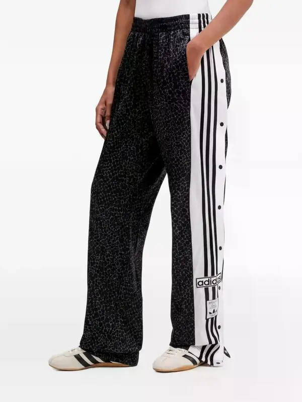 Adidas Leopard Print Track Pants With Side Snap Buttons - Black