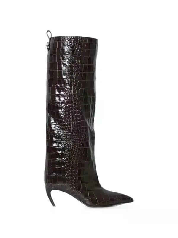 Attico Lea Croc-print Pointed Toe Knee-high Boots