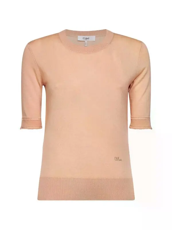 Chloé Short-sleeve Sweater With Scalloped Edge - Pink