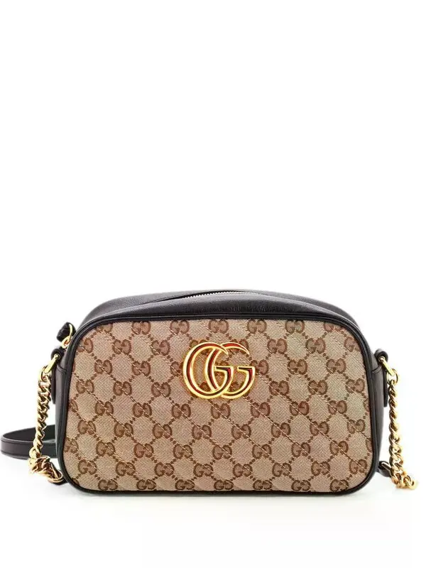 Gucci Gg Marmont Shoulder Bag In Diagonal Quilted Gg Canvas With Leather - Black