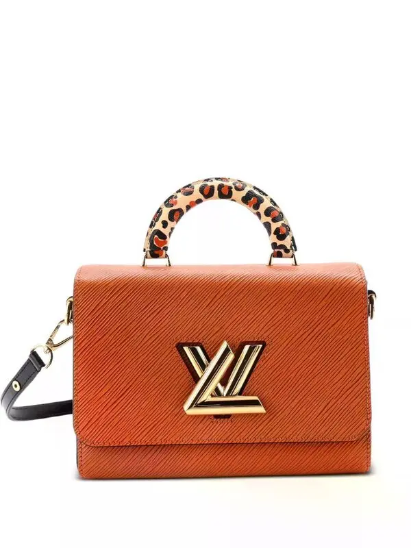 LOUIS VUITTON Epi Leather Twist Top Handle Bag With Wild At Heart Leopard Print Coated Canvas Mm Satchel - Brown