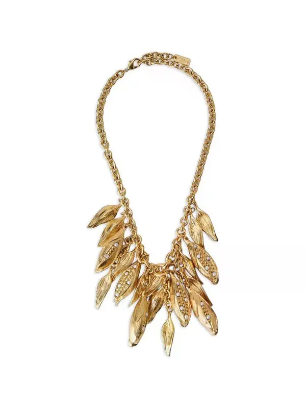 Chloé Leaf-pendant Pearl-embellished Necklace - Gold