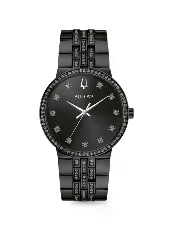 Bulova Gemmed Crystal-embellished Stainless-steel 40mm Watch - Black