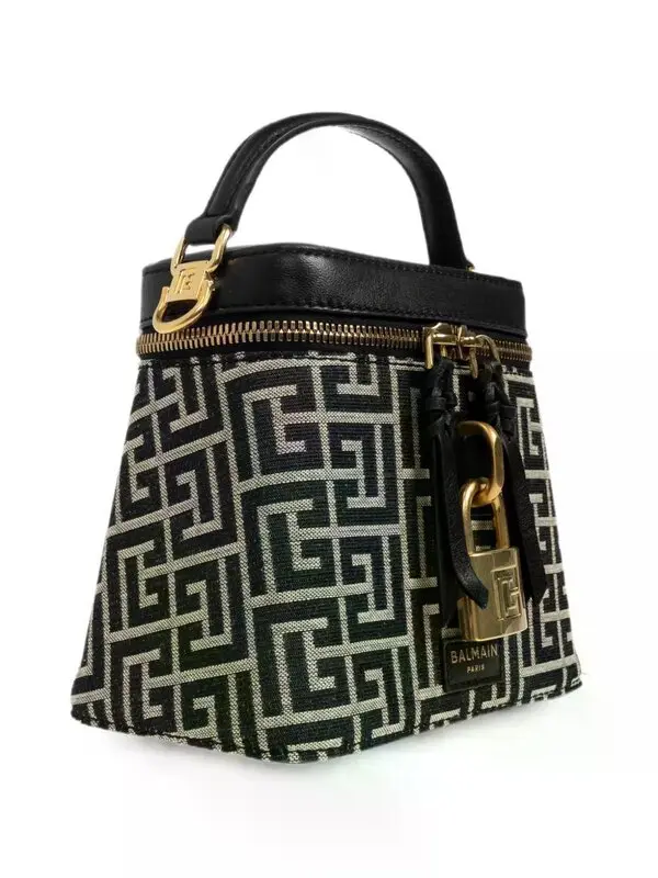 Balmain Monogram-pattern Calf Leather-trim Mini Bag