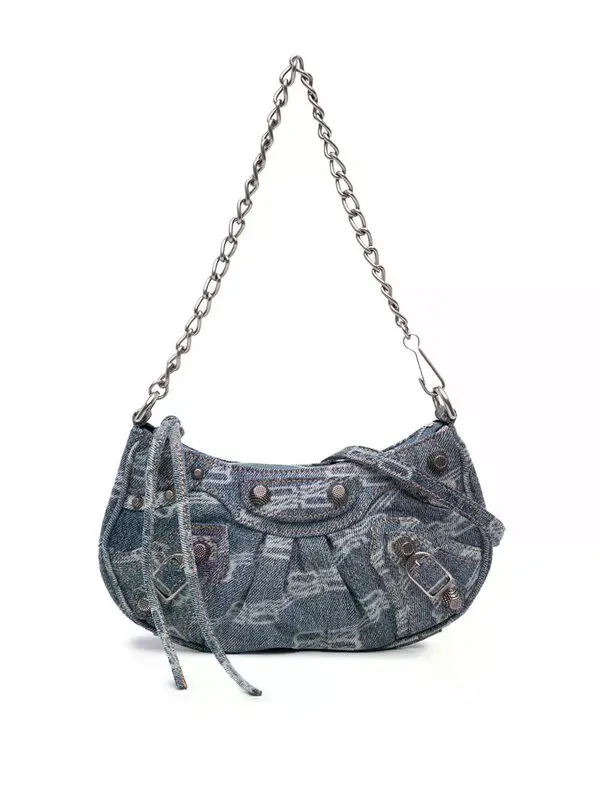 Balenciaga 2022 Mini Bb Monogram Denim Le Cagole Satchel