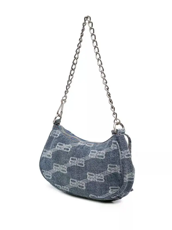 Balenciaga 2022 Mini Bb Monogram Denim Le Cagole Satchel