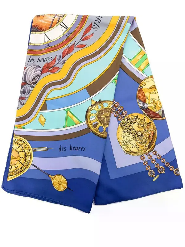 Hermès 1980-2000 Parmi Les Fleurs Je Compte Les Heures Silk Scarf 90 Scarves - Blue