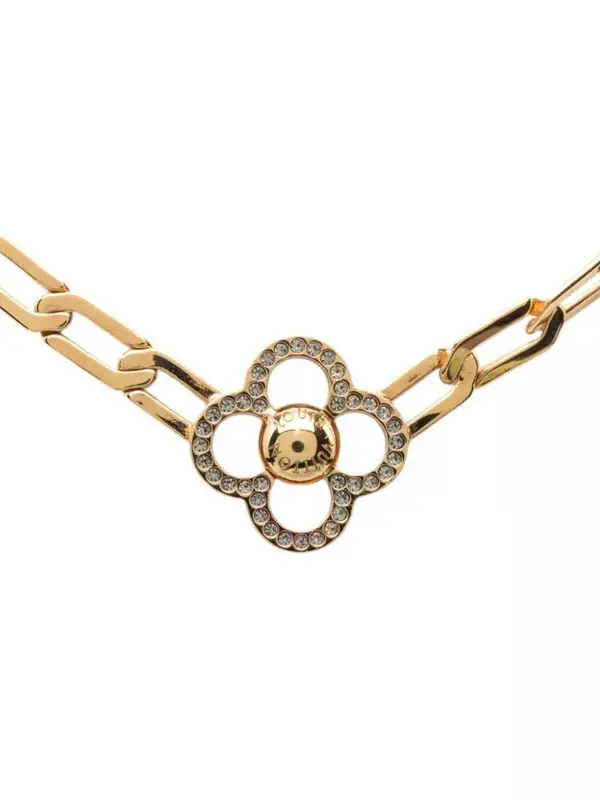 LOUIS VUITTON 2010 Plated Crystal Flower Power Necklace Costume Necklace - Gold