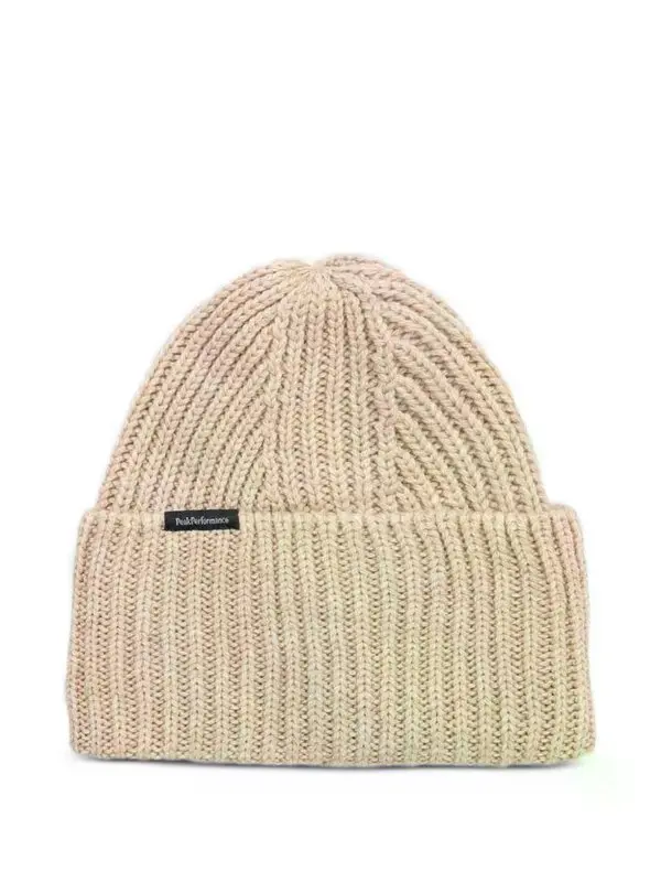 PEAK PERFORMANCE Ribbed Knit Beanie Hat - Neutrals