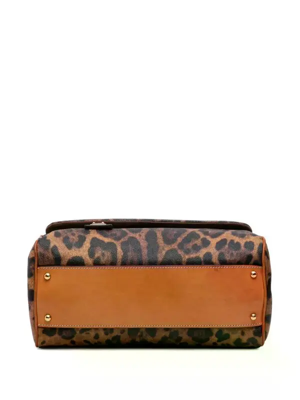 Dolce & Gabbana Leopard Print Coated Canvas Miss Sicily Satchel - Brown