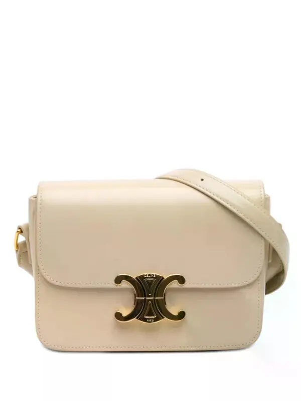 Celine 2024 Teen Shiny Calfskin Triomphe Crossbody Bag - Brown