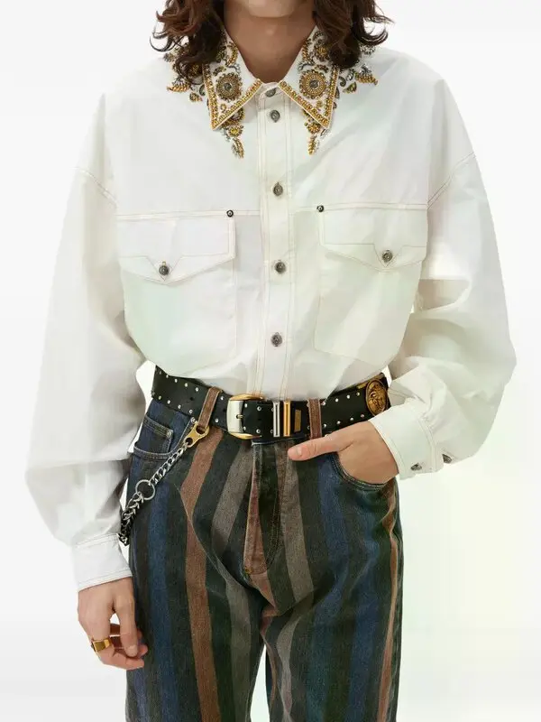 Versace Embroidered Cotton-poplin Shirt