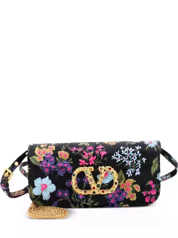 Valentino Garavani Vlogo Loco Flap Shoulder Bag Fabric With Crystals - Black
