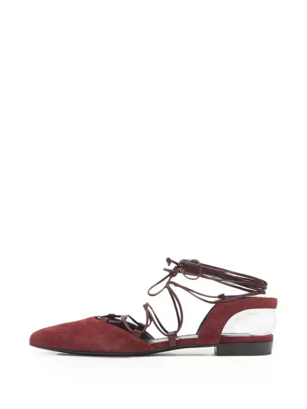 Saint Laurent Pointed-toe Ankle-wrap Ballet Flats - Red