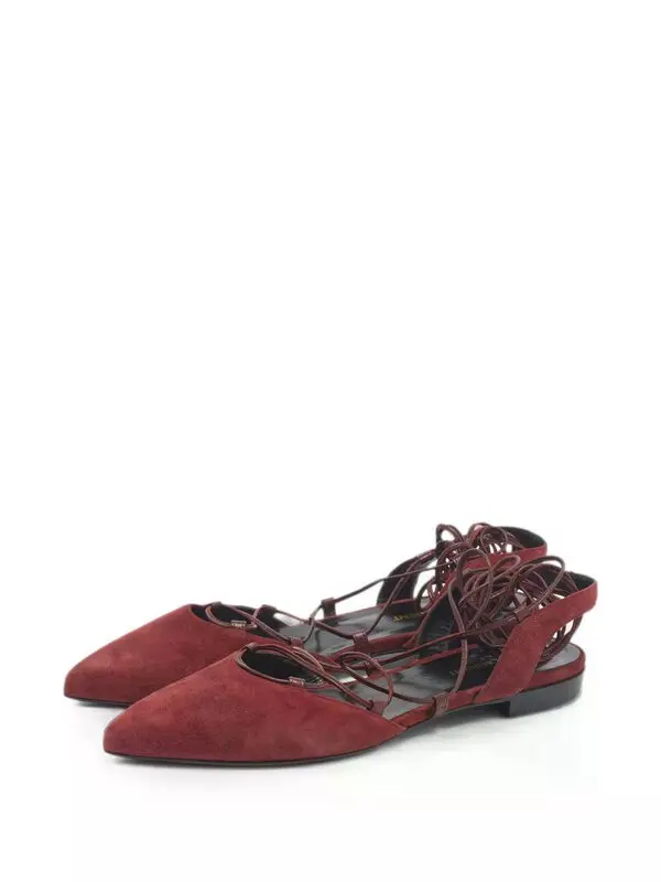 Saint Laurent Pointed-toe Ankle-wrap Ballet Flats