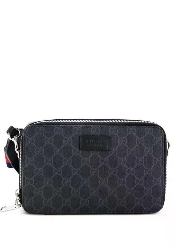 Gucci Gg Coated Canvas Web Strap Zip Around Camera Crossbody Bag - Black