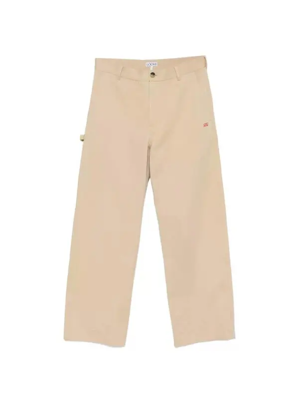 Loewe Logo Embroidered Twill Trousers - Neutrals