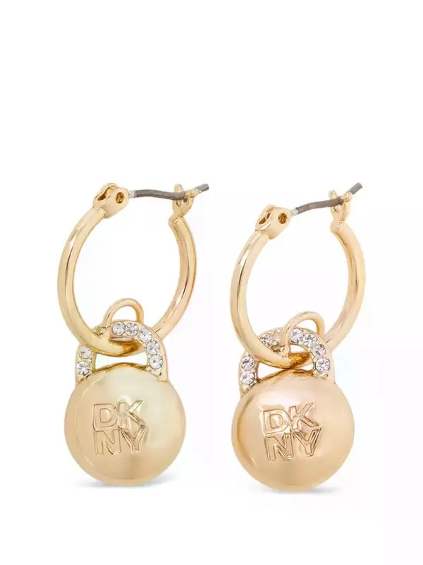 Dkny Crystal-embellished Logo-engraved Hoop Earrings - Gold