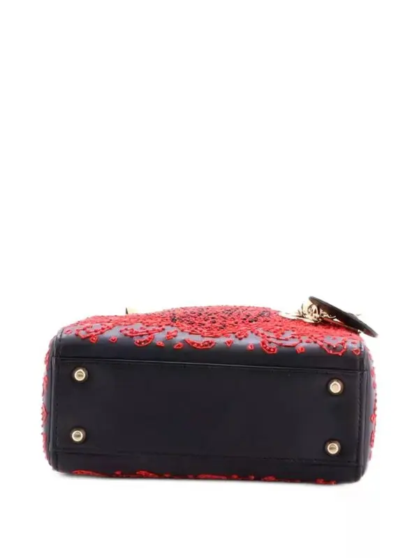 Dior Lady Chain Bag Beaded Embroidered Leather Mini Shoulder Bag - Black