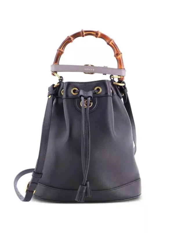 Gucci Diana Leather Small Bucket Bag With Bamboo Handle - Black