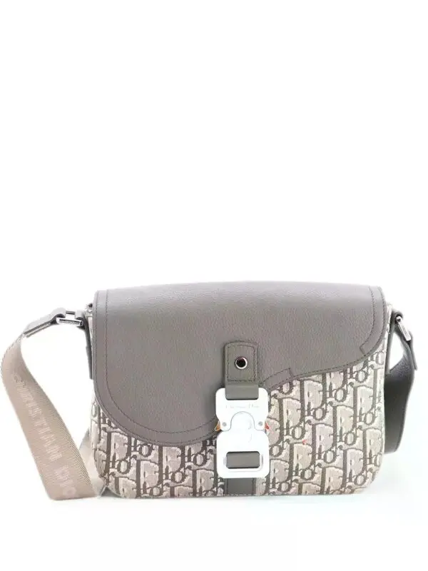 Dior Saddle Buckle Flap Messenger Bag Oblique Canvas And Leather Small Crossbody Bag - Green
