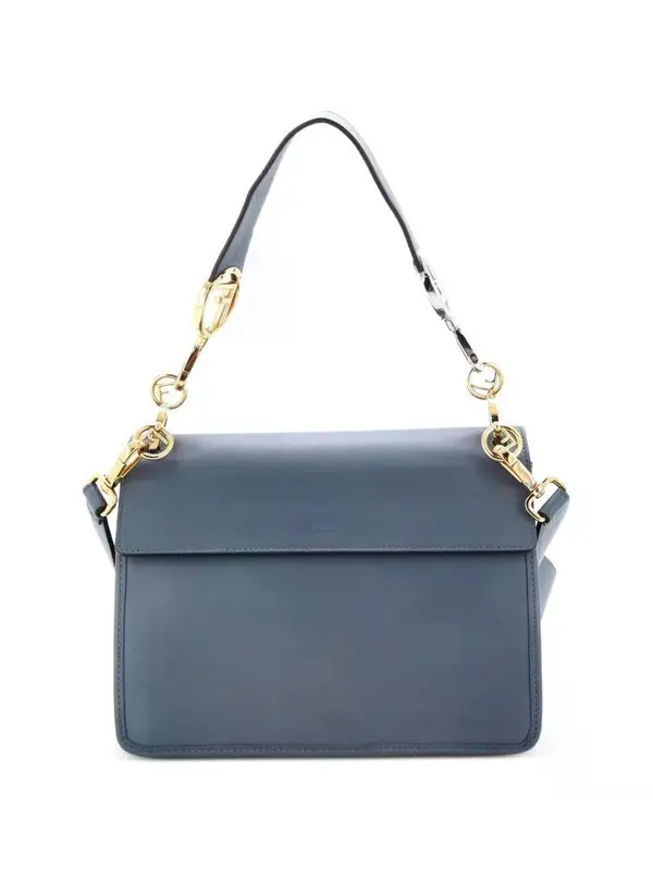 Fendi Kan I Leather And Zucca Velvet Medium Shoulder Bag - Blue